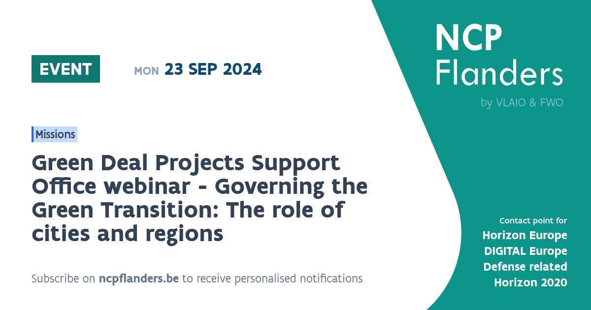 EVENT - Green Deal Projects Support Office webinar -... | NCP Flanders