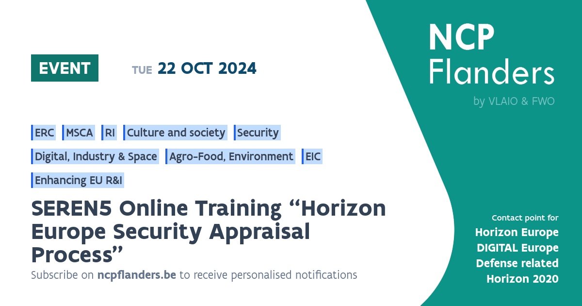 EVENT - SEREN5 Online Training “Horizon Europe Securi... | NCP Flanders
