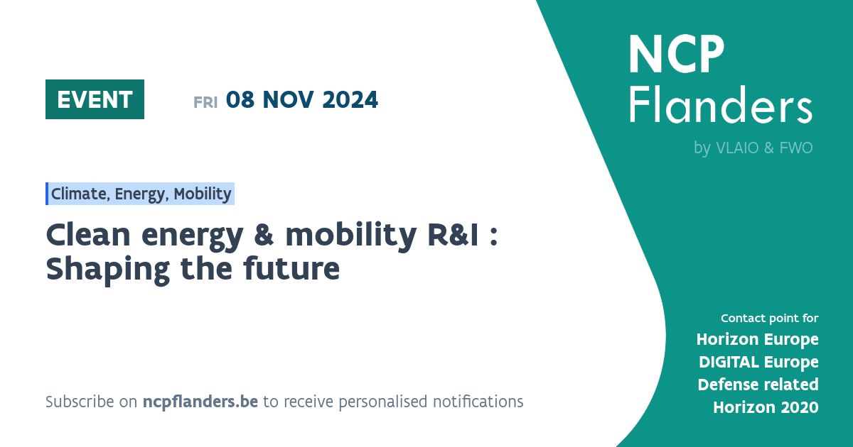 EVENT - Clean energy & mobility R&I : Shaping the fut... | NCP Flanders