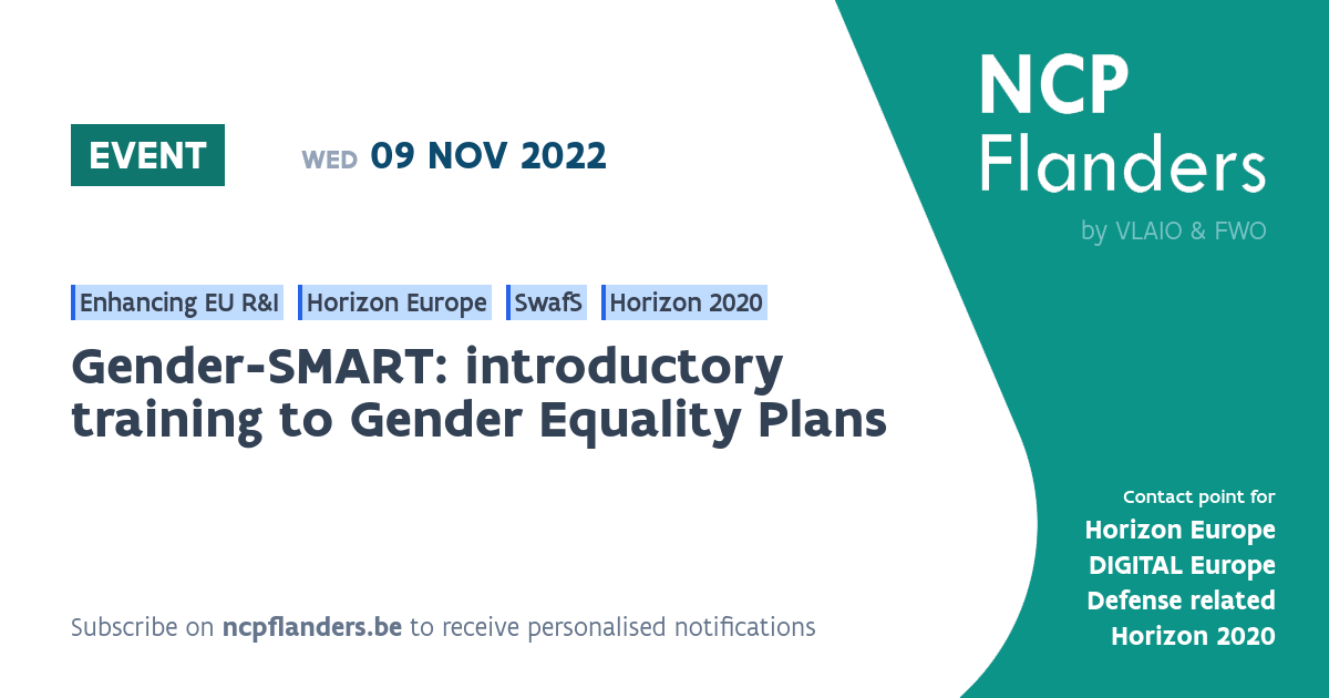 EVENT - Gender-SMART: introductory training to Gender... | NCP Flanders