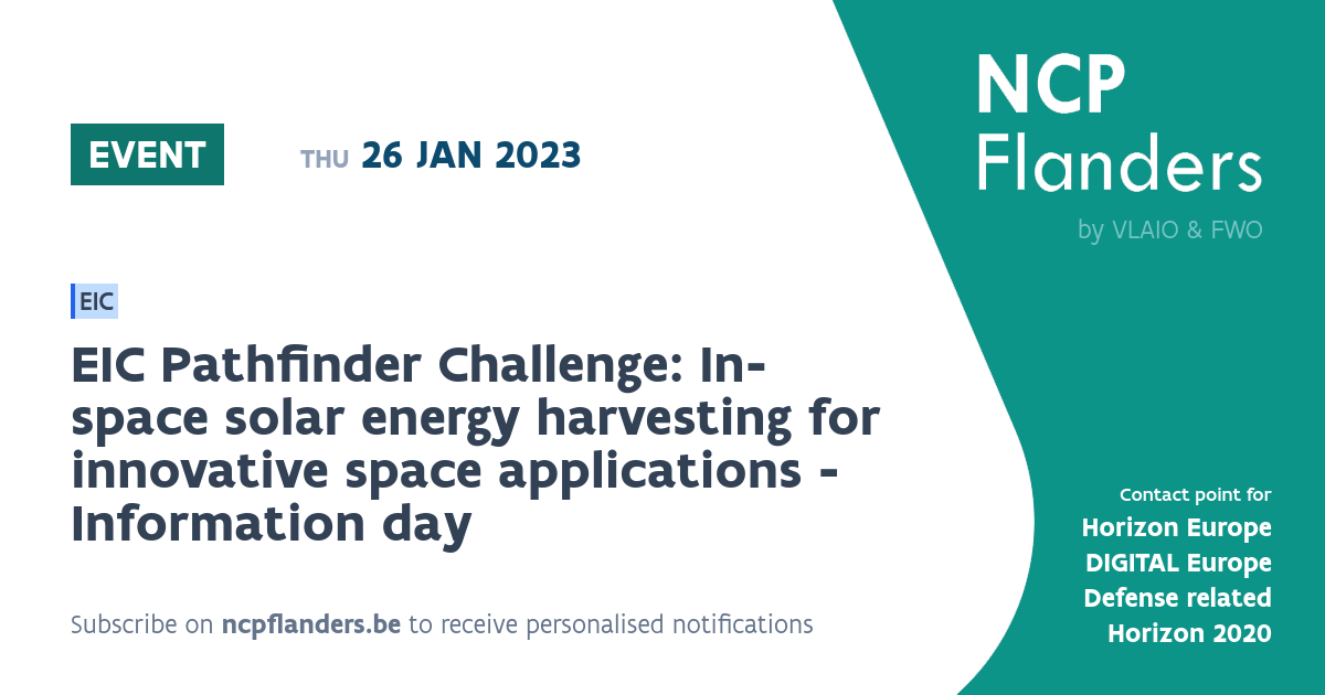EVENT - EIC Pathfinder Challenge: In-space solar ener... | NCP Flanders
