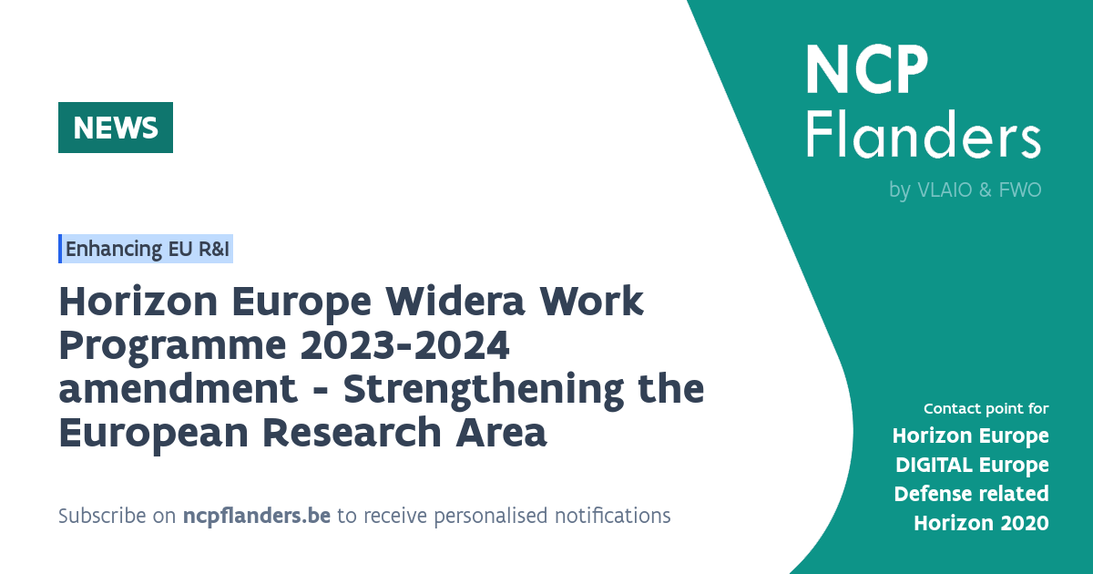 NEWS - Horizon Europe Widera Work Programme 2023-2024 amendment... | NCP Flanders
