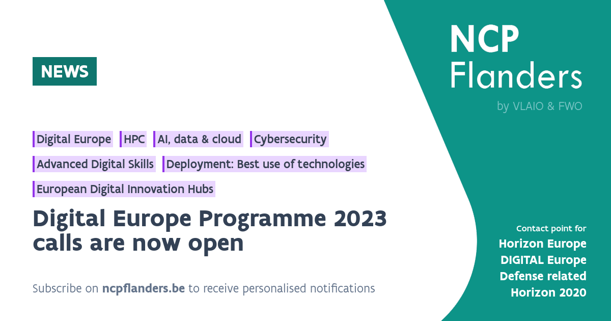 NEWS - Digital Europe Programme 2023 calls are now open | NCP Flanders