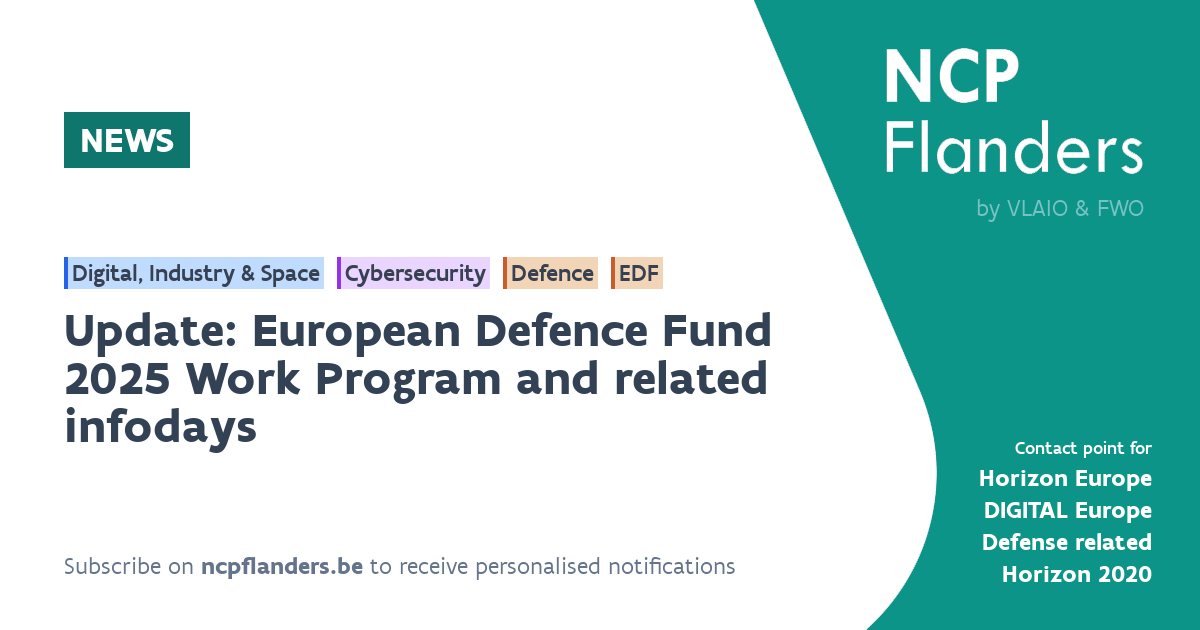 NEWS - Update: European Defence Fund 2025 Work Program and rela... | NCP Flanders