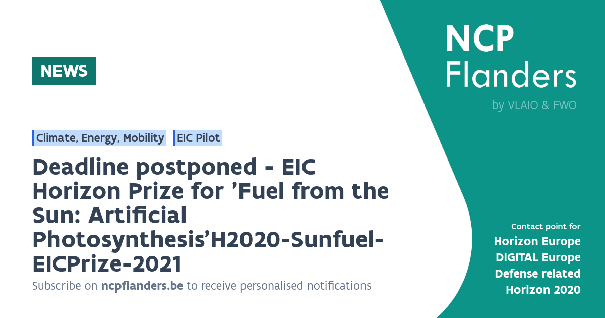 NEWS - Deadline postponed - EIC Horizon Prize for 'Fuel from th ...