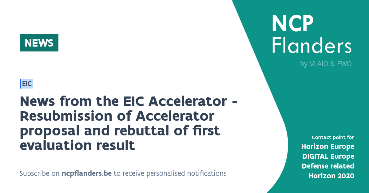 NEWS - News from the EIC Accelerator - Resubmission of Accelera... | NCP Flanders